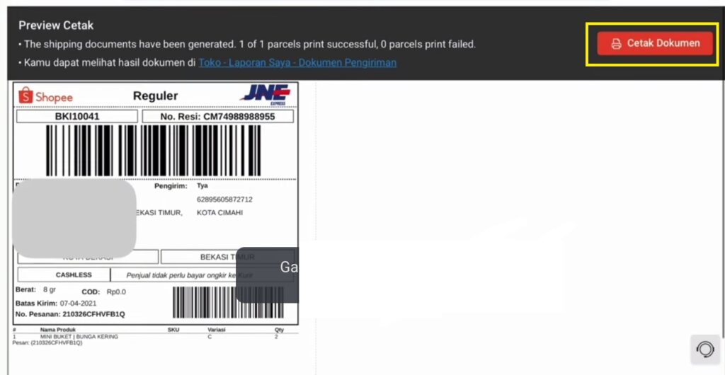 Cara Cetak Resi Pengiriman JNE lewat Shopee secara Otomatis, 5 Menit Jadi!